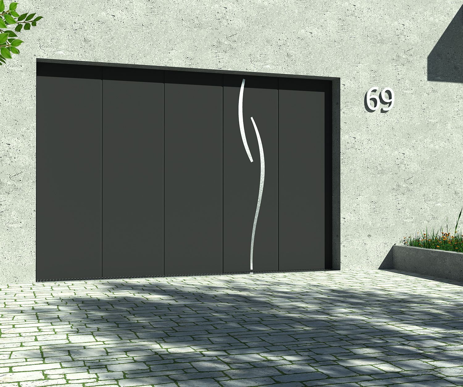 porte de garage sectionnelle avec applique curve verticale - Résobaies