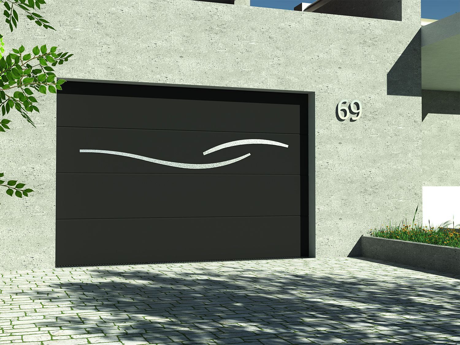 Porte de garage sectionnelle avec applique curve - Résobaies